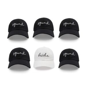 erying bride squad baby bachelorette party hats, 6 pack perfect bride bachelorette hats for the bride squad baseball trucker hats (black)