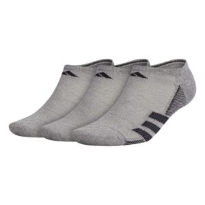 adidas men's superlite stripe ii 3-pack no show, heather grey/black/night grey, large