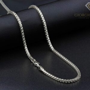 Giorgio Bergamo 925 Italian Sterling Silver 2.5mm Solid Franco Chain, Rhodium Plated Square Box Link Necklace, (20)