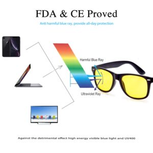 GYsnail Blue Light Blocking Glasses for Men, Eye Strain Fatigue Relief and Better Sleep，Computer Gaming Glasses Women (Black Frame Yellow lens)