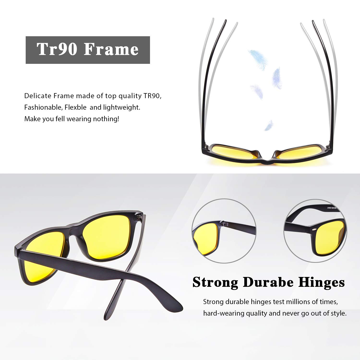 GYsnail Blue Light Blocking Glasses for Men, Eye Strain Fatigue Relief and Better Sleep，Computer Gaming Glasses Women (Black Frame Yellow lens)