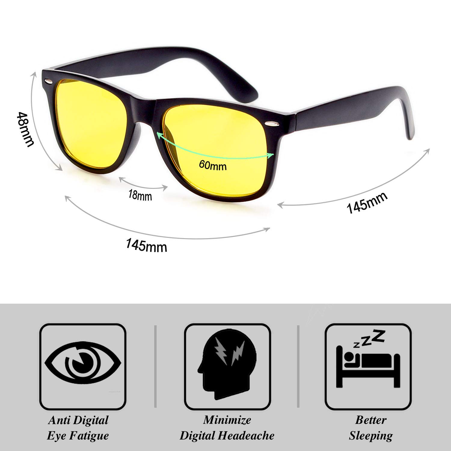 GYsnail Blue Light Blocking Glasses for Men, Eye Strain Fatigue Relief and Better Sleep，Computer Gaming Glasses Women (Black Frame Yellow lens)