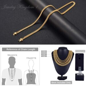 Jewelry Kingdom 1 Mens Necklace 18K Gold Chain Cuban Link Chain for Men's Jewelry, Necklace for Women, Top 316L Stainless Steel(18inches Length, 6MM Width Necklace)