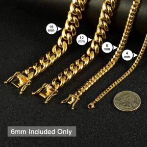 Jewelry Kingdom 1 Mens Necklace 18K Gold Chain Cuban Link Chain for Men's Jewelry, Necklace for Women, Top 316L Stainless Steel(18inches Length, 6MM Width Necklace)