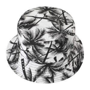 zlyc unisex cute print bucket hat summer travel fisherman cap for women men teens (palm tree black)