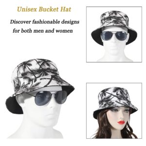 ZLYC Unisex Cute Print Bucket Hat Summer Travel Fisherman Cap for Women Men Teens (Palm Tree Black)