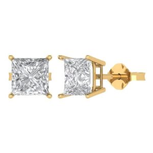 clara pucci 4.0 ct princess cut vvs1 conflict free solitaire genuine moissanite designer stud earrings solid 14k yellow gold push back