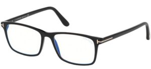 eyeglasses tom ford ft 5584 -b 001 shiny black, rose gold"t" logo/blue block le