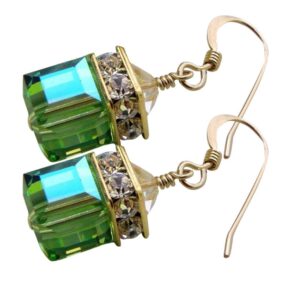 comelyjewel green alloy faux gemstone french wire dangle earrings