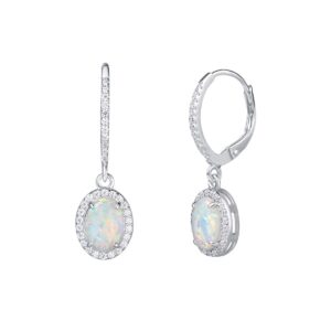 fancime lever back earrings sterling silver created white fire opal halo cubic zirconia french back earrings opal jewelry for women