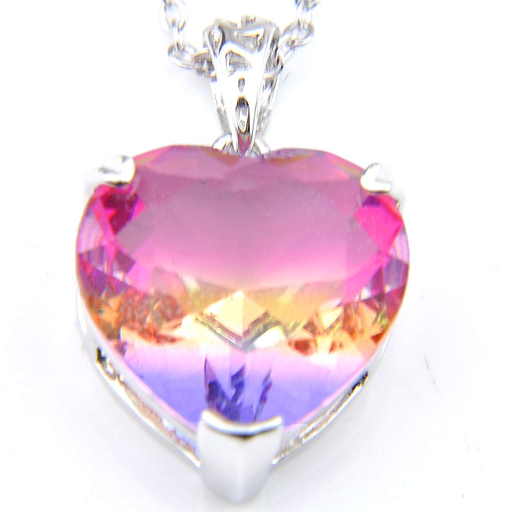 Luckyshine Love Heart Fire Rainbow Mystic Tourmaline Silver Fashion Pendants Necklaces