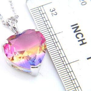 Luckyshine Love Heart Fire Rainbow Mystic Tourmaline Silver Fashion Pendants Necklaces