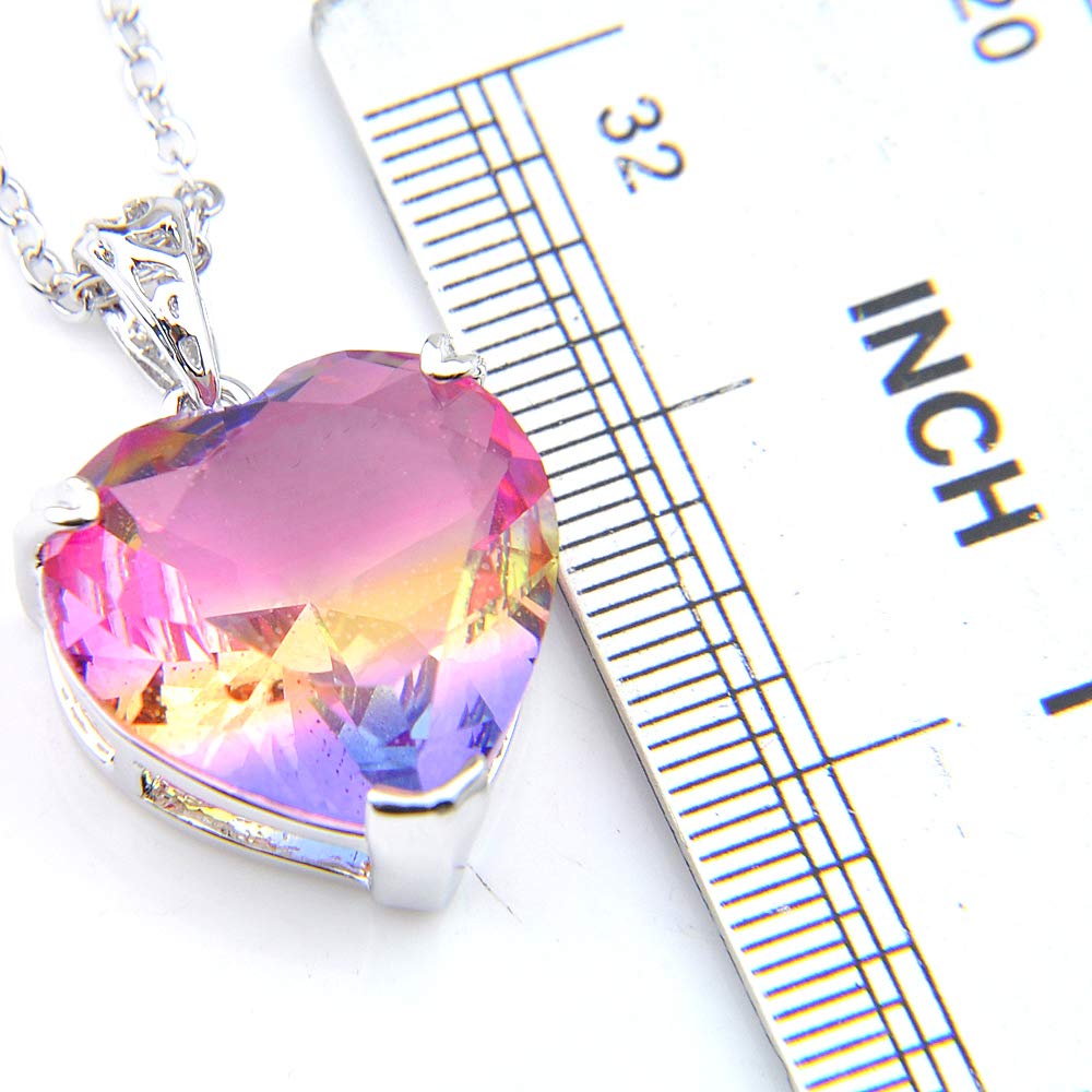 Luckyshine Love Heart Fire Rainbow Mystic Tourmaline Silver Fashion Pendants Necklaces