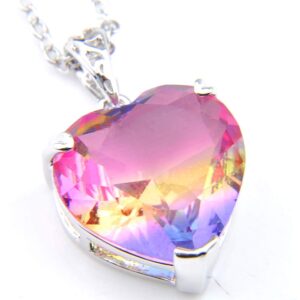 Luckyshine Love Heart Fire Rainbow Mystic Tourmaline Silver Fashion Pendants Necklaces