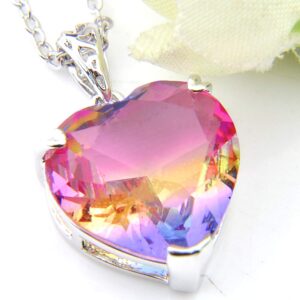 Luckyshine Love Heart Fire Rainbow Mystic Tourmaline Silver Fashion Pendants Necklaces