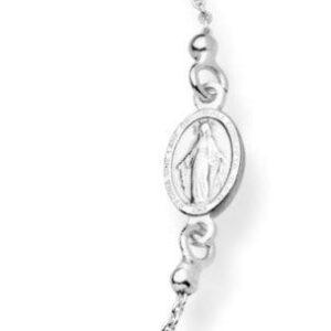 Miabella 925 Sterling Silver Italian Rosary Beaded Sideways Cross Dainty Chain Necklace for Women Made in Italy (18 Inches)