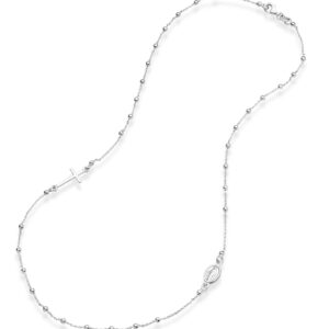 Miabella 925 Sterling Silver Italian Rosary Beaded Sideways Cross Dainty Chain Necklace for Women Made in Italy (18 Inches)