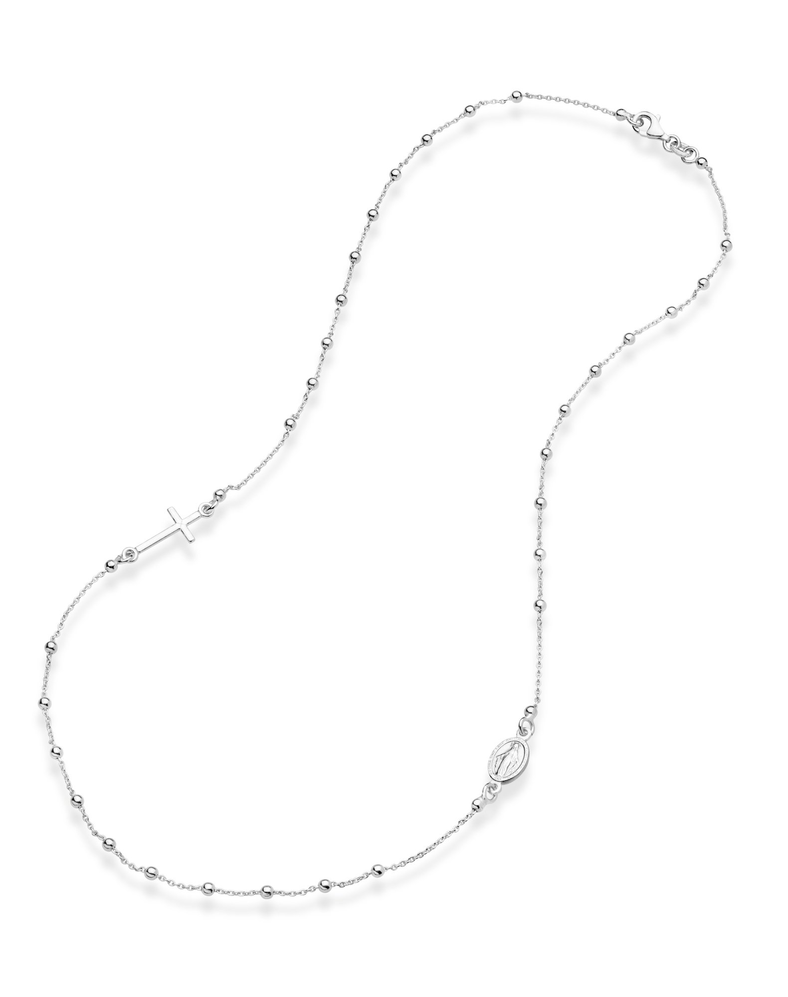 Miabella 925 Sterling Silver Italian Rosary Beaded Sideways Cross Dainty Chain Necklace for Women Made in Italy (18 Inches)