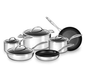 scanpan haptiq nonstick induction suitable 10-piece cookware set, mirror polished stainless exterior