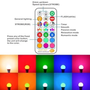 ILC LED Light Bulb 85W Equivalent, Color Changing Light Bulbs 2700K Warm White, Remote Control RGB 6 Modes, Timing, Sync, Dimmable E26 Screw Base (2 Pack)