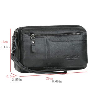 KPYWZER Leather Clutch Purse Wallet Men Wristlet Holder Wrist Bag Pack Business Handbag Black