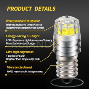 Ruiandsion 2pcs E10 Base LED Upgrade Bulb White 6V COB 2W Replacement for Flashlights Torch Lights