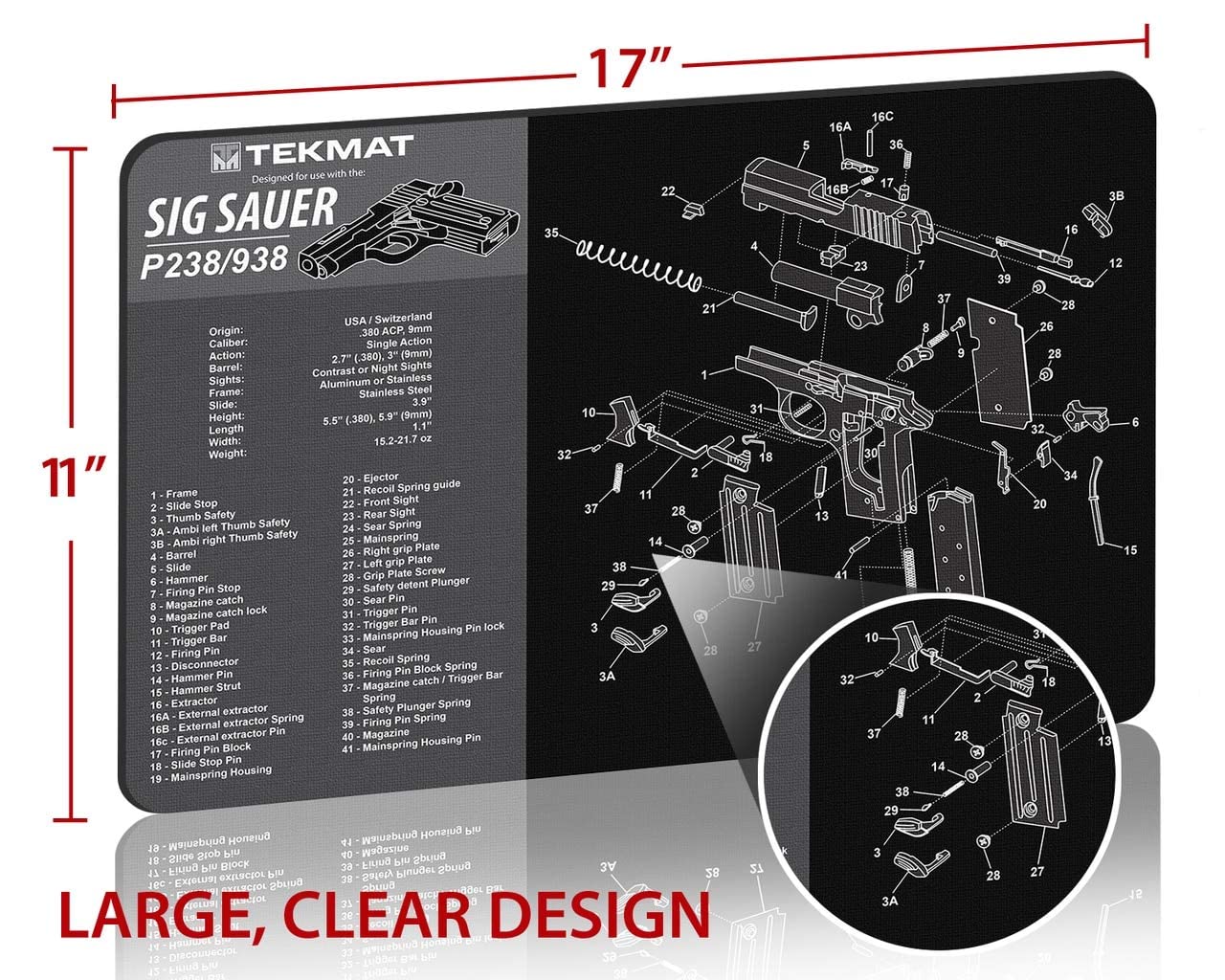 TekMat Sig Sauer P238 Gun Cleaning Mat,Black