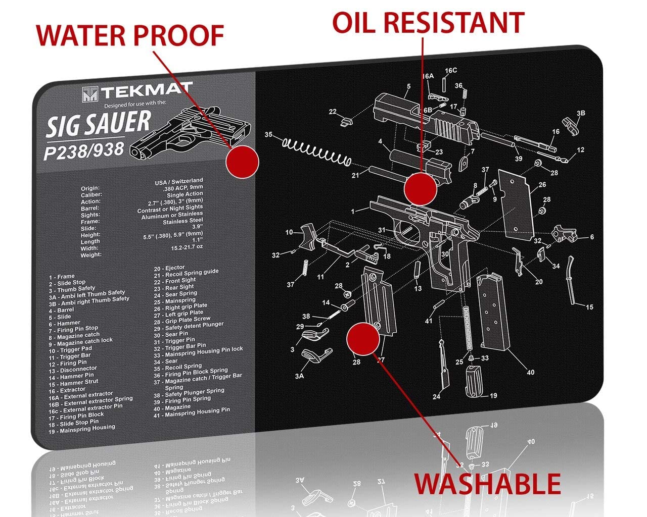 TekMat Sig Sauer P238 Gun Cleaning Mat,Black