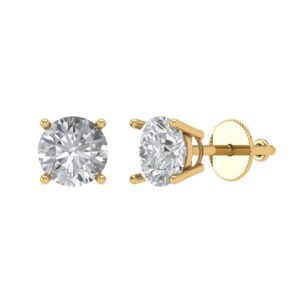 clara pucci 2.0 ct round cut solitaire studs with clear simulated diamond stone special - 14k yellow gold stud earrings screw back