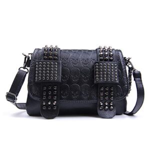 sukutu womens punk skull rivet shoulder bag pu leather goth crossbody bag with chain wallet purse for girls