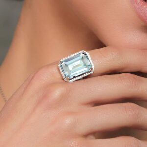 Gem Stone King 925 Sterling Silver Gemstone Birthstone Engagement Ring | Emerald Cut 18X13MM | Wedding Anniversary Promise Ring For Women | Available In Size 5, 6, 7, 8, 9