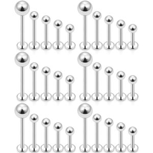 dyknasz 30pcs 16g surgical steel labret studs monroe lip rings cartilage tragus nail conch helix earring barbell for women men piercing jewelry 6mm 8mm 10mm 12mm silvertone