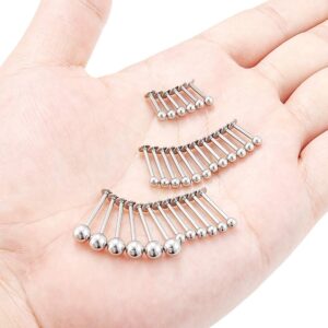 Dyknasz 30PCS 16G Surgical Steel Labret Studs Monroe Lip Rings Cartilage Tragus Nail Conch Helix Earring Barbell for Women Men Piercing Jewelry 6mm 8mm 10mm 12mm Silvertone