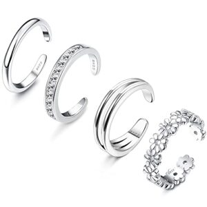 adramata 4 pcs 925 sterling silver toe rings for women open adjustable band rings jewelry set