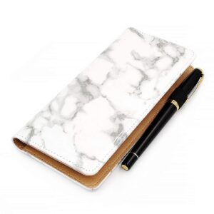 menesia checkbook cover for men & women rfid leather check book holder wallet(white marble)