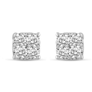 1.00ct cushion natural diamond stud earrings set in 925 sterling silver