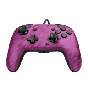 pdp gaming faceoff deluxe+ wired switch pro controller - officially licensed by nintendo - customizable buttons, sticks, triggers, and paddles - ergonomic controllers - purple camo / camouflage