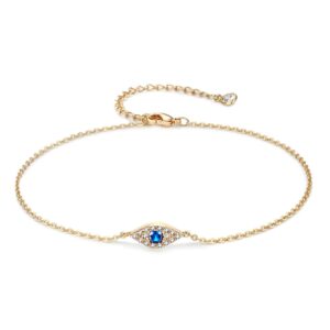 loyata evil eye anklet for women 14k gold plated tiny bead anklet dainty blue cubic zirconia evil eye foot chain lucky multi colored evil eye foot jewelry (evil)