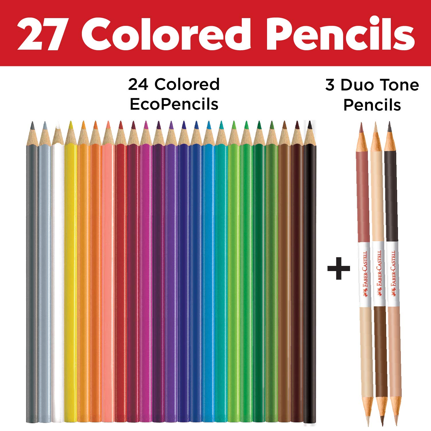 Faber-Castell World Colors Ecopencils, 27 Count - Diverse Skin Tone Colored Pencils For Kids