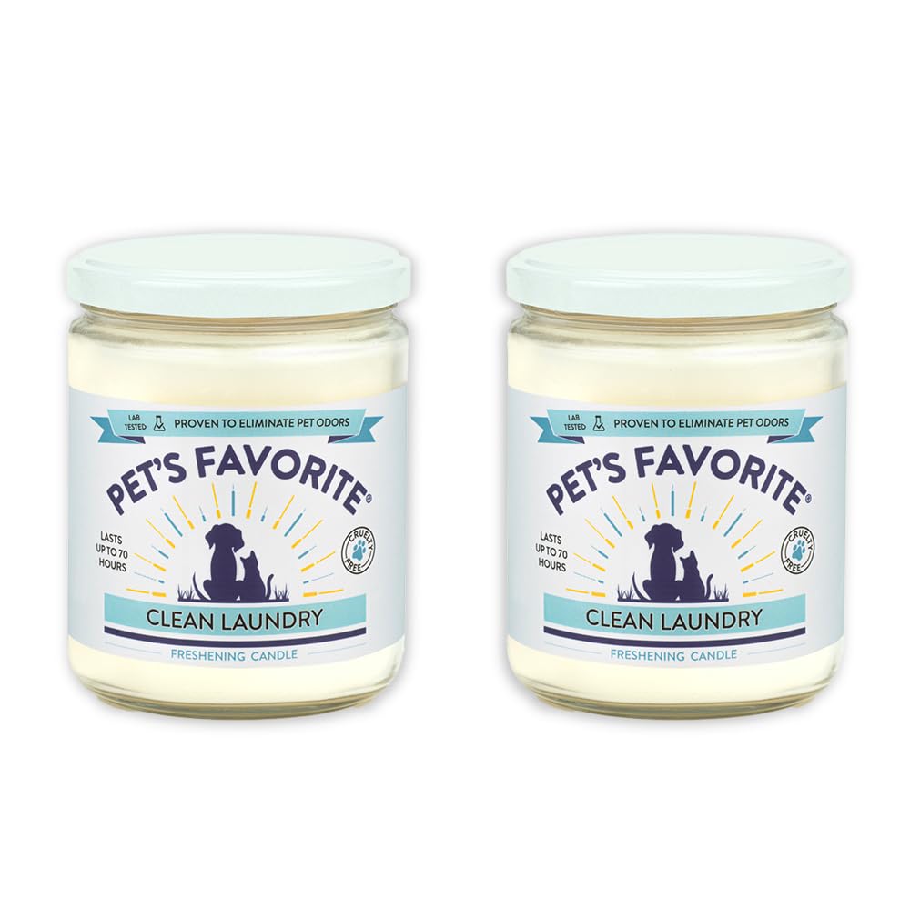 Pet's Favorite - Tested & Proven - Odor Eliminating Candle, Pet-Friendly Scented Candle, in 7 Great Fragrances – 70-Hour Burn Time, Cotton Wick (Fresh Laundry, Pack of 2)