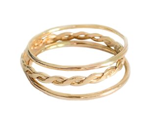 toe rings | 3 stackable 14k gold fill rings | skinny band and braid ring stack | unisex (4.5)