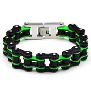 qiaonitu stainless steel mens women bike bracelet motorcycle biker chain wideheavy bangle man jewelry two-tone polished (black-green, 22.00)