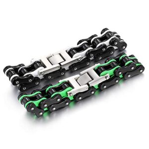 Qiaonitu Stainless Steel Mens Women Bike Bracelet Motorcycle Biker Chain WideHeavy Bangle Man Jewelry Two-tone Polished (Black-Green, 22.00)