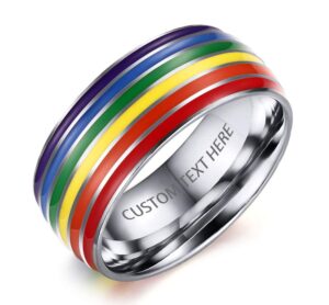 vnox custom personalized stainless steel gay pride rainbow relationship engagement rings weeding band for gay lesbian couples,size 9