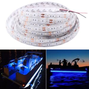 seaponer pontoon boat light, marine led light strip for duck jon bass boat sailboat kayak, led flex lighting for boat deck light accent light courtesy interior lights fishing night, 12v, 5m(16.4ft)