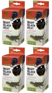 zilla 4 pack of night black heat incandescent bulbs, 100 watts, for terrarium heat lamps