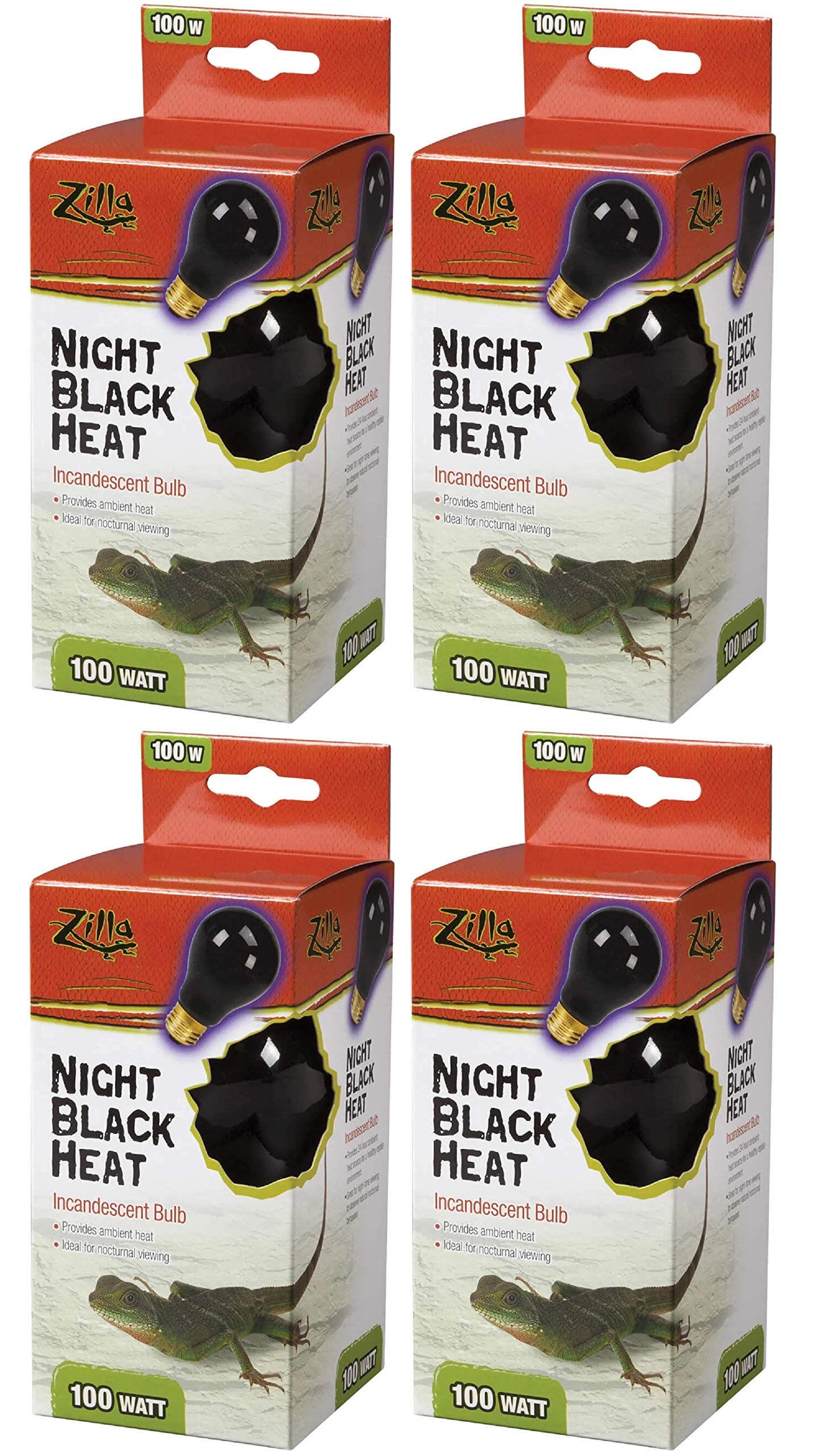 Zilla 4 Pack of Night Black Heat Incandescent Bulbs, 100 Watts, for Terrarium Heat Lamps