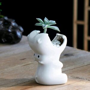 Cuteforyou Cute 5 Inch Tall Cartoon Animal Hippo Shaped Ceramic Succulent Cactus Flower Plant Pot Planter - Plant Not Included