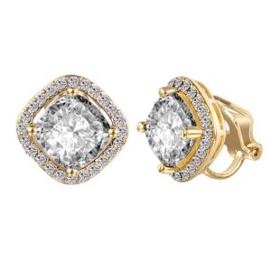 yoursfs rhinestone clip on earrings for women bridal sparkly square earrings crystal 18k yellow gold plated invisible clip on earrings