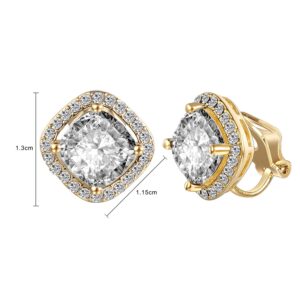 Yoursfs Rhinestone Clip on Earrings For Women Bridal Sparkly Square Earrings Crystal 18K Yellow Gold Plated Invisible Clip on Earrings